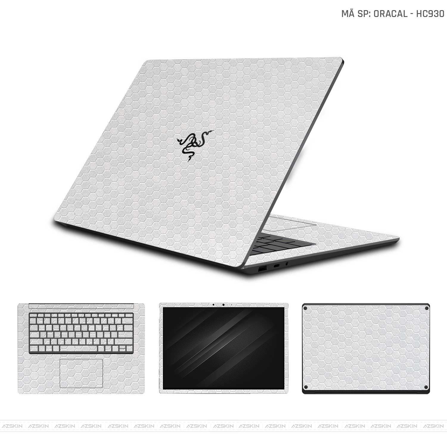 Dán Skin 3M/Oracal Laptop Razer Vân Tổ Ong Bạc | HC930 – AZSKIN.VN